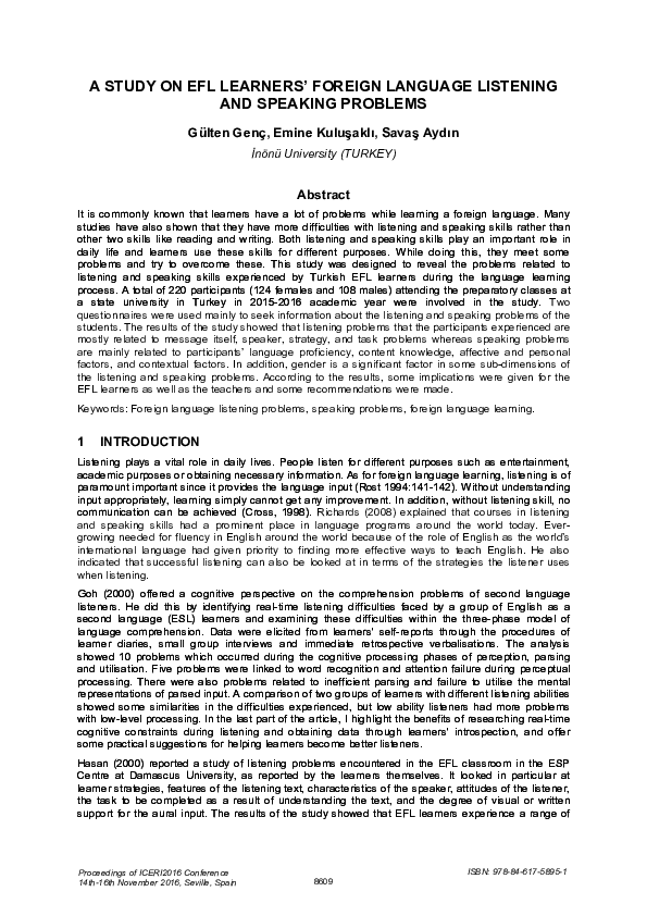 (PDF) A STUDY ON EFL LEARNERS' FOREIGN LANGUAGE LISTENING AND SPEAKING ...