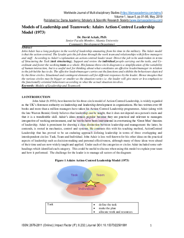 (PDF) Models of Leadership and Teamwork: Adairs Action-Centred ...