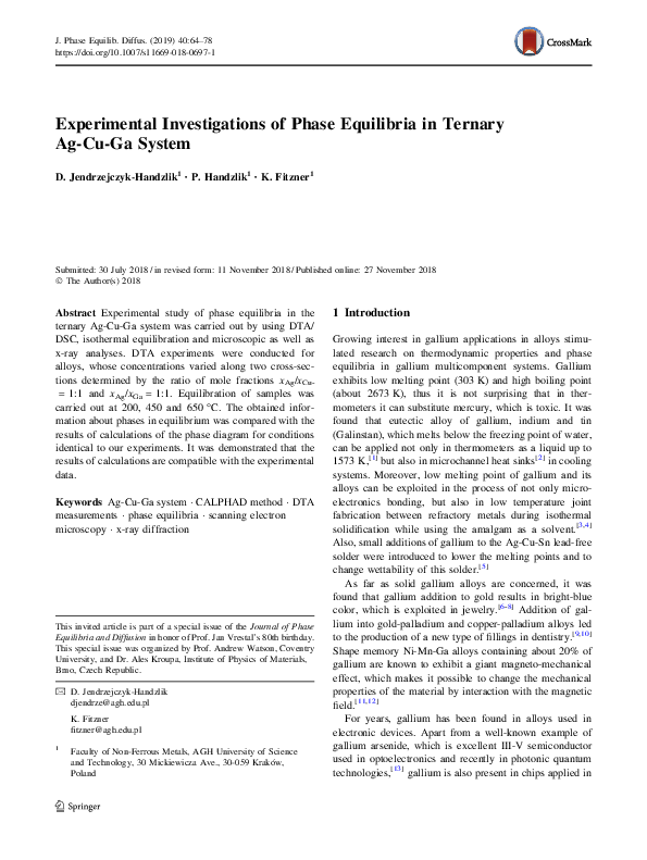 (PDF) Experimental Investigations of Phase Equilibria in Ternary Ag-Cu ...