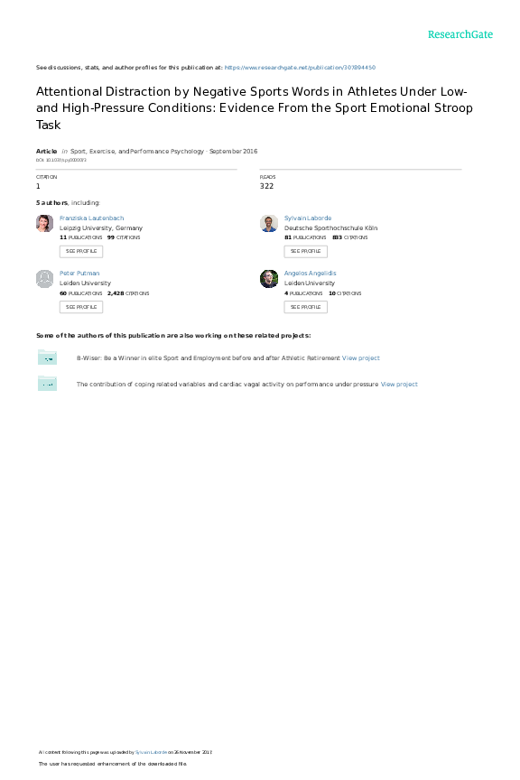 (PDF) Attentional Distraction by Negative Sports Words in Athletes ...