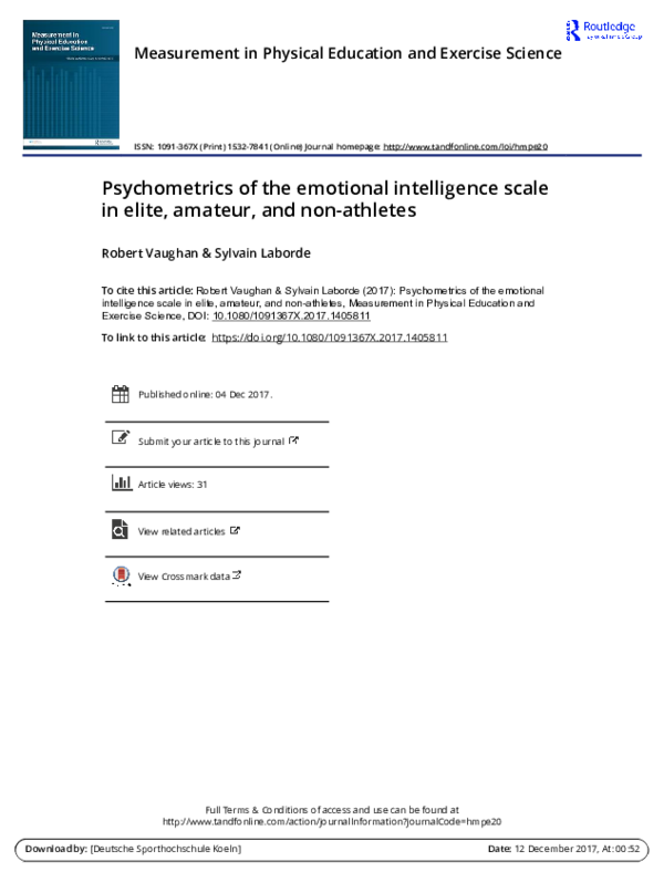 (PDF) Psychometrics of the emotional intelligence scale in elite ...