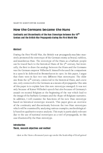 (PDF) How the Germans became the Huns. Continuity and Discontinuity of ...