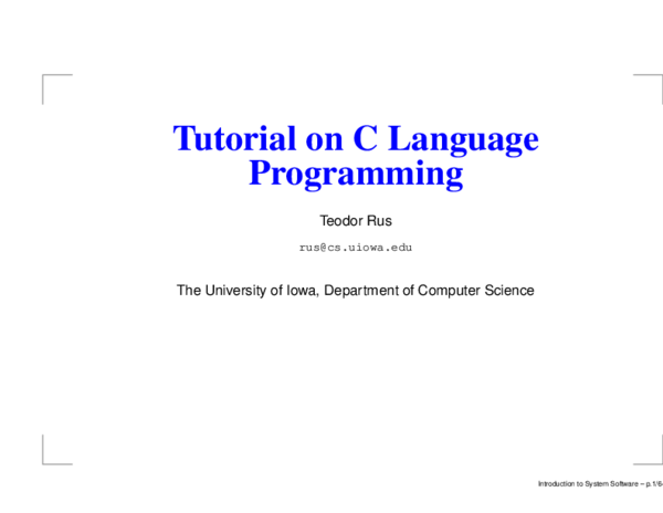 Pdf Tutorial On C Language Programming