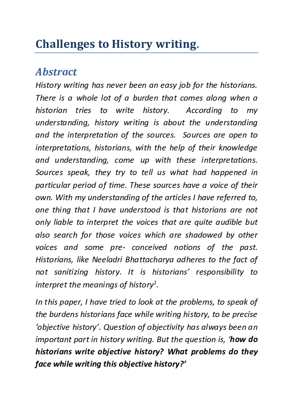 (DOC) Challenges to History writing