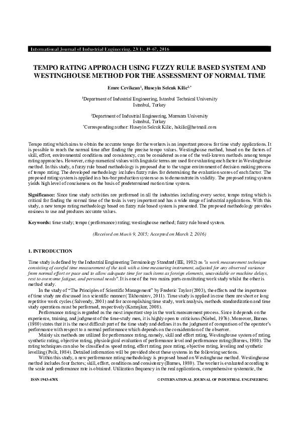 (PDF) TEMPO RATING APPROACH USING FUZZY RULE BASED SYSTEM AND ...
