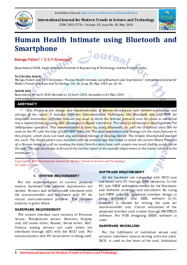 (PDF) Human Health Intimate using Bluetooth and Smartphone