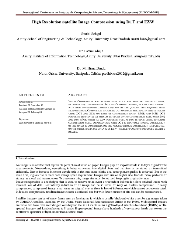 (PDF) High Resolution Satellite Image Compression using DCT and EZW