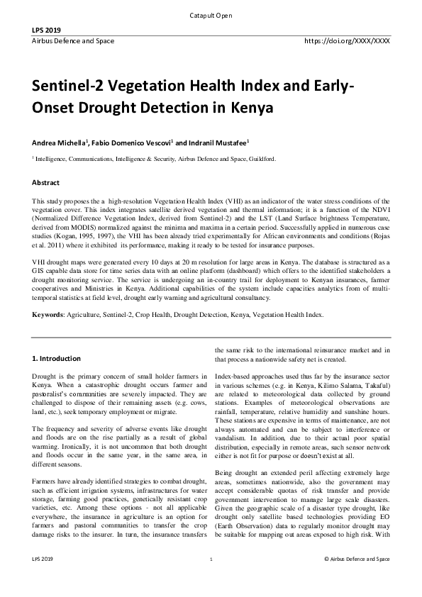 Pdf Sentinel 2 Vegetation Health Index And Early Onset Drought Detection In Kenya