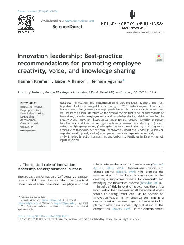 (PDF) Innovation leadership: Best-practice recommendations for ...