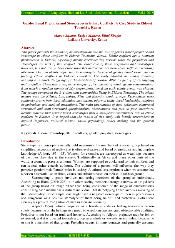 (PDF) Gender Based Prejudice and Stereotypes in Ethnic Conflicts: A ...