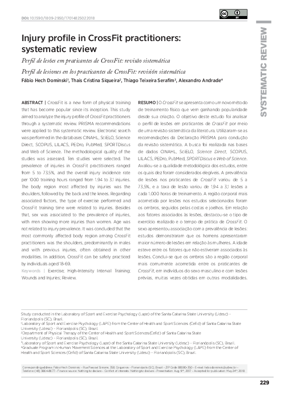 Injury profile in CrossFit practitioners - Systematic Review