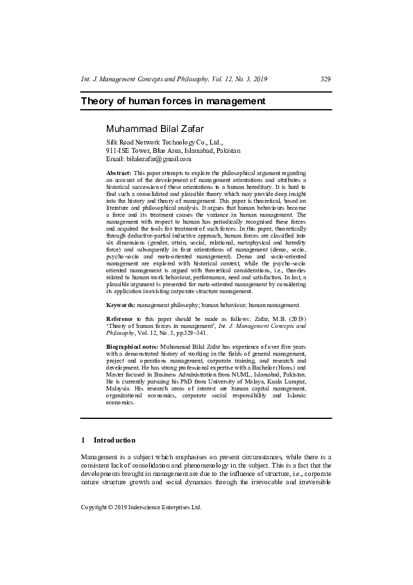 (PDF) Theory of human forces in management