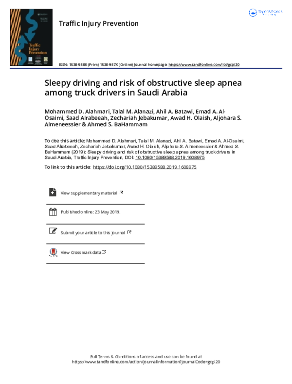 (PDF) Traffic Injury Prevention Sleepy driving and risk of obstructive ...