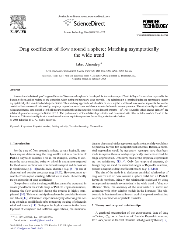 (PDF) Drag coefficient of flow around a sphere: Matching asymptotically ...
