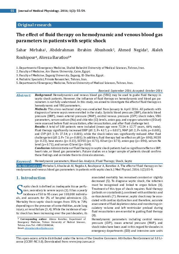 (PDF) The effect of fluid therapy on hemodynamic and venous blood gas ...
