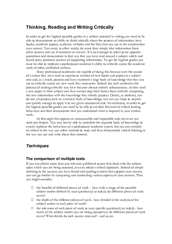 (DOC) Thinking, Reading and Writing Critically