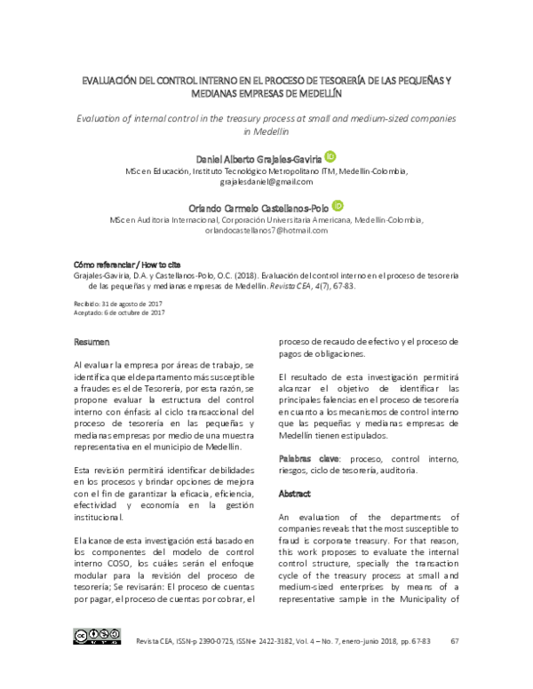 (PDF) Evaluation of internal control in the treasury process at small ...