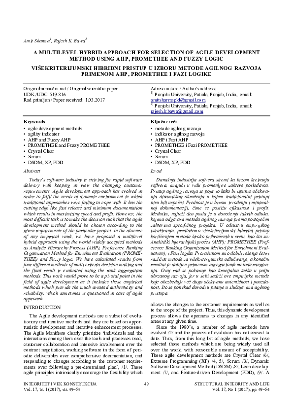 (PDF) A MULTILEVEL HYBRID APPROACH FOR SELECTION OF AGILE DEVELOPMENT METHOD USING AHP ...