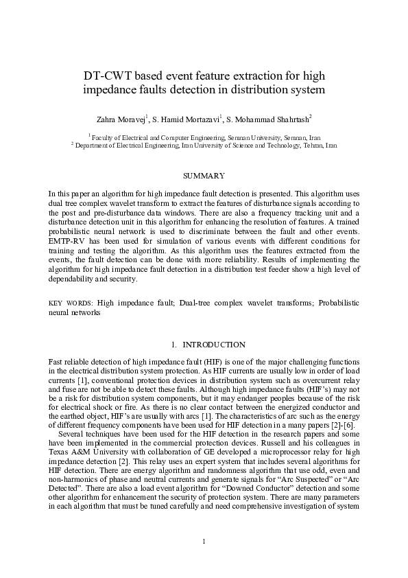 Pdf Dt Cwt Based Event Feature Extraction For High Impedance Faults