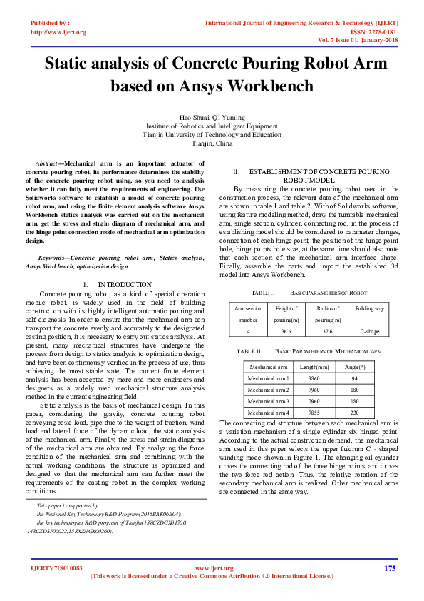(PDF) IJERT-Static analysis of concrete pouring robot arm based on ansys workbench | IJERT ...