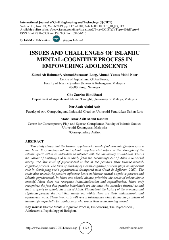 (PDF) ISSUES AND CHALLENGES OF ISLAMIC MENTAL-COGNITIVE PROCESS IN ...