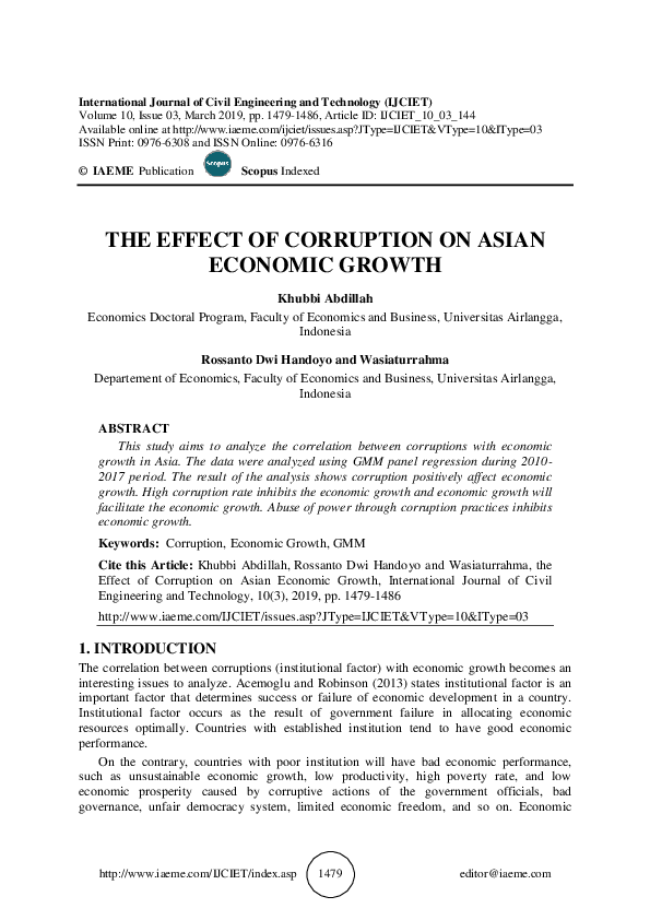 (PDF) THE EFFECT OF CORRUPTION ON ASIAN ECONOMIC GROWTH