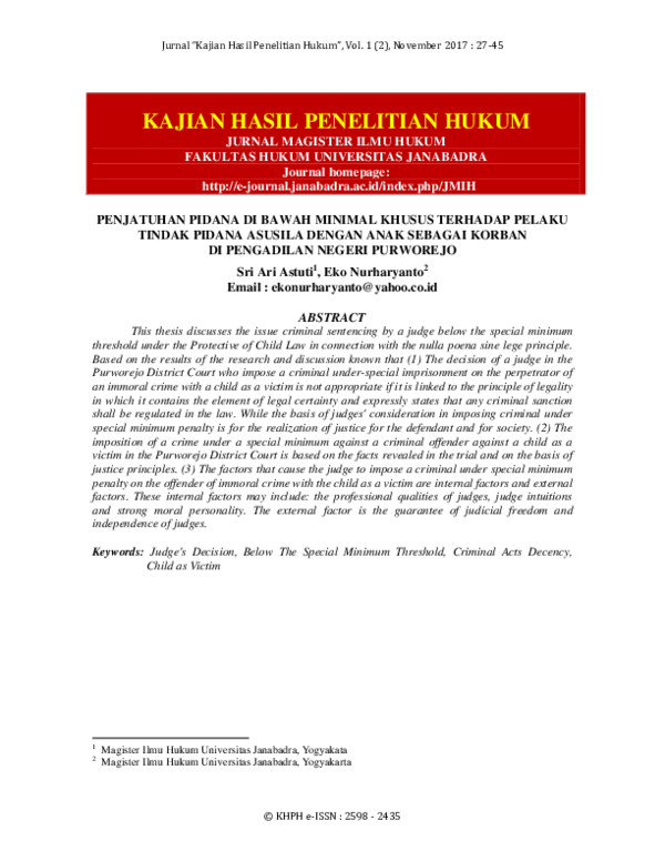 (PDF) PENJATUHAN PIDANA DI BAWAH MINIMAL KHUSUS TERHADAP PELAKU TINDAK PIDANA ASUSILA DENGAN ...