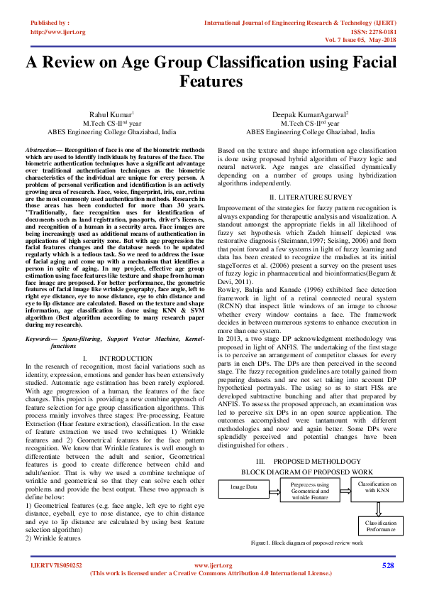 Pdf Ijert A Review On Age Group Classification Using Facial Features