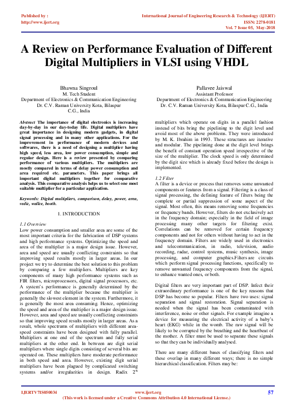 (PDF) IJERT-A Review on Performance Evaluation of Different Digital Multipliers in VLSI using ...
