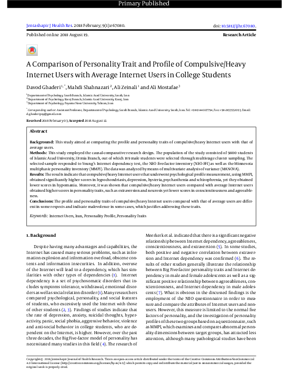 (PDF) A Comparison of Personality Trait and Profile of Compulsive/Heavy ...