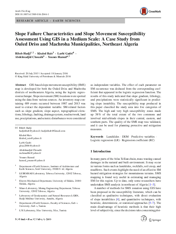 (PDF) Slope Failure Characteristics and Slope Movement Susceptibility ...
