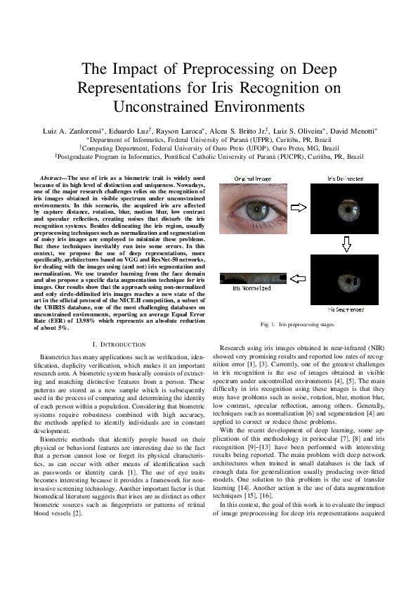 Pdf The Impact Of Preprocessing On Deep Representations For Iris Recognition On Unconstrained