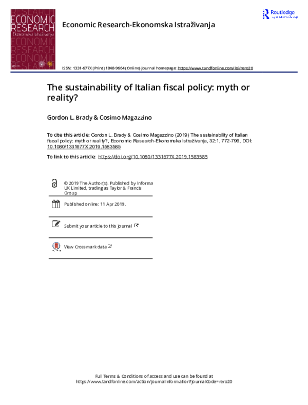 (PDF) The sustainability of Italian fiscal policy: myth or reality? The ...