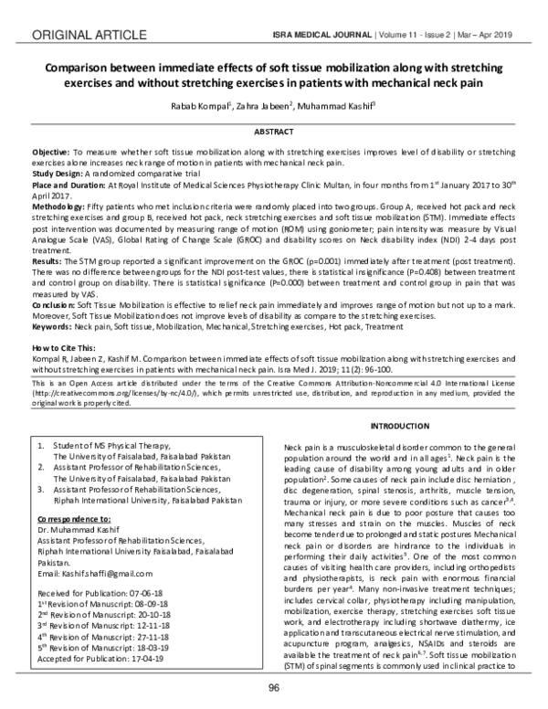 (PDF) Comparison between immediate effects of soft tissue mobilization ...