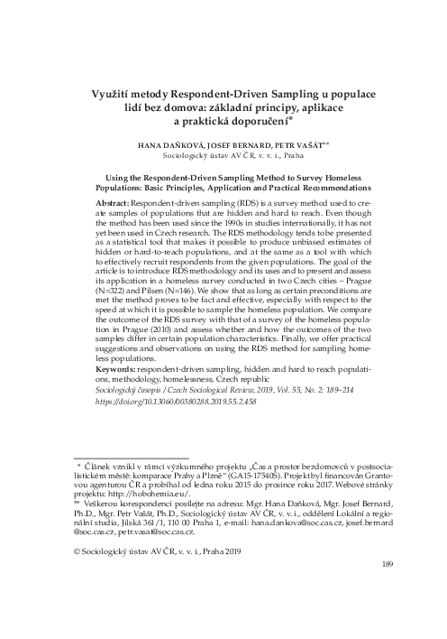(PDF) Využití metody Respondent-Driven Sampling u populace lidí bez domova: základní principy ...