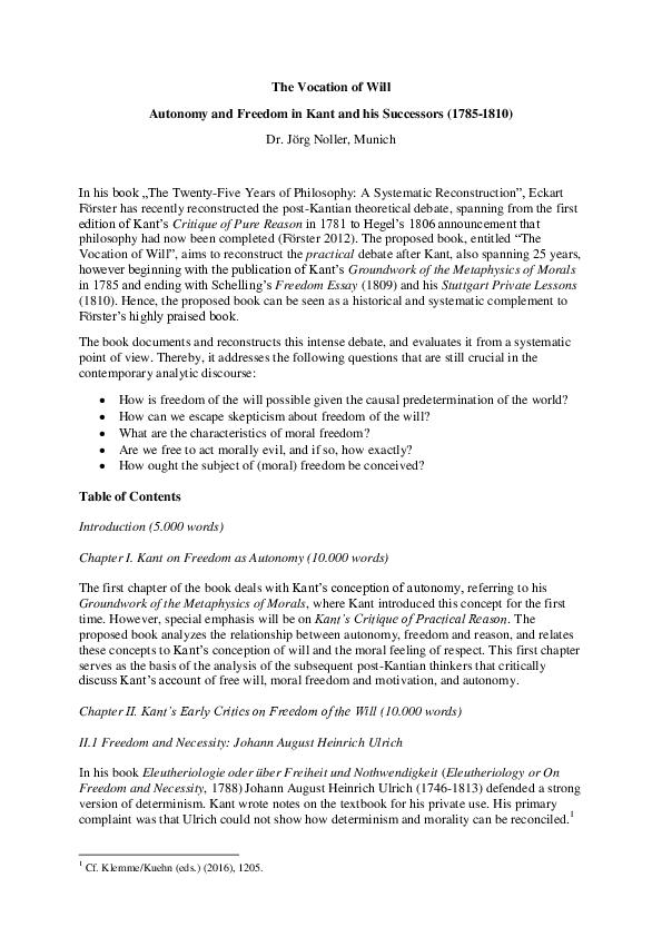 (PDF) The Vocation of Will: Autonomy and Freedom in Kant and his ...