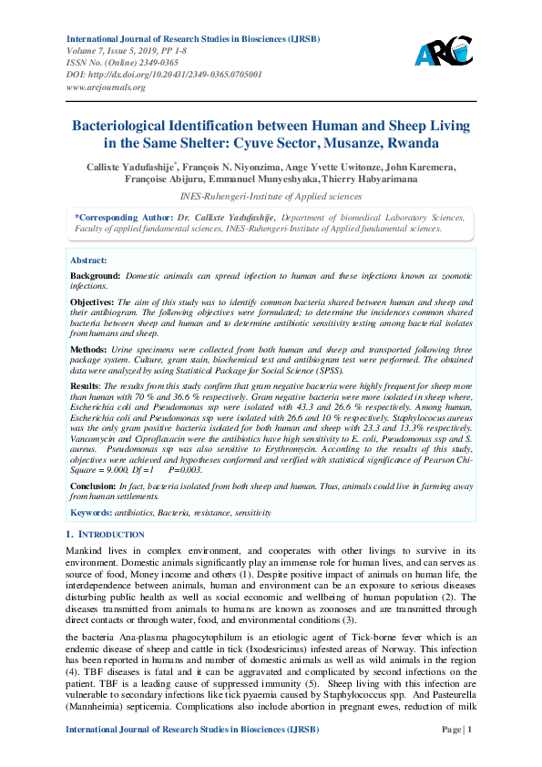 (PDF) Bacteriological Identification between Human and Sheep Living in ...
