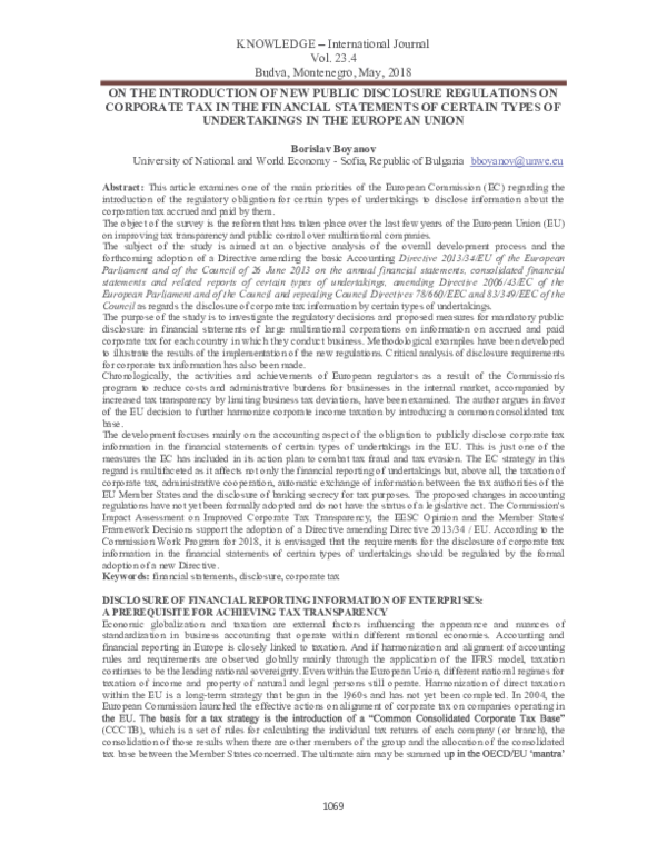 (PDF) ON THE INTRODUCTION OF NEW PUBLIC DISCLOSURE REGULATIONS ON ...