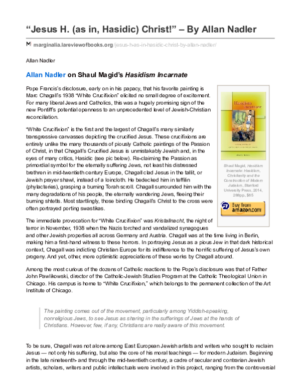 (PDF) Allan Nadler on Shaul Magid's Hasidism Incarnate