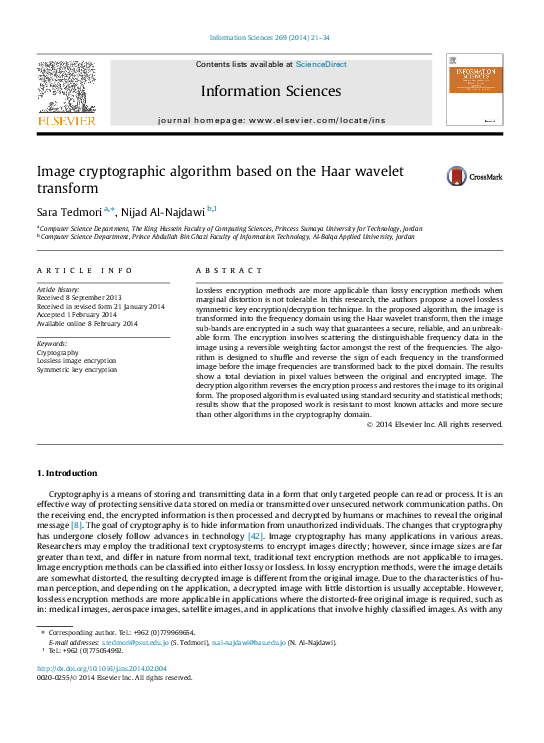(PDF) Image cryptographic algorithm based on the Haar wavelet transform