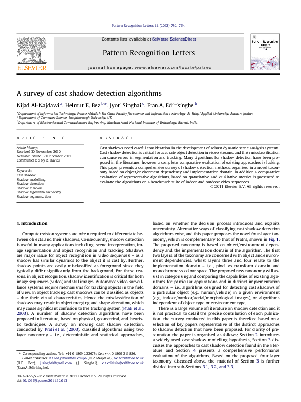 Pdf A Survey Of Cast Shadow Detection Algorithms