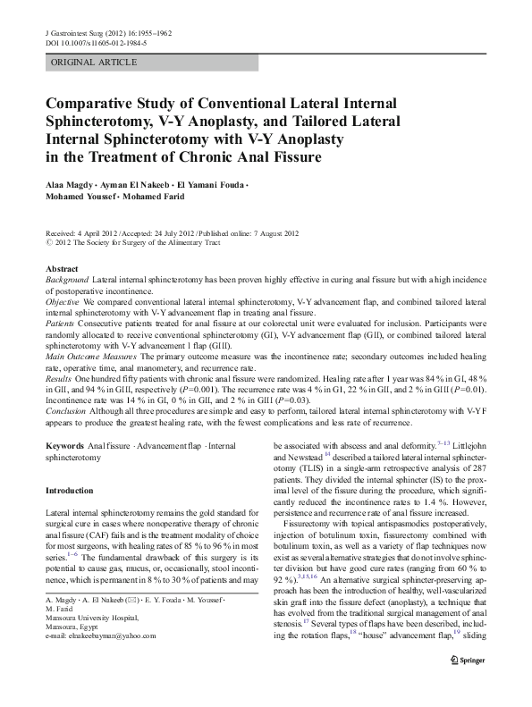 (PDF) Comparative study of conventional lateral internal sphincterotomy ...