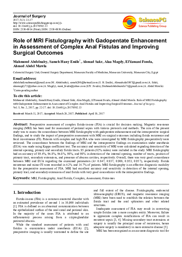 (PDF) Role of MRI fistulography with gadopentate enhancement in ...