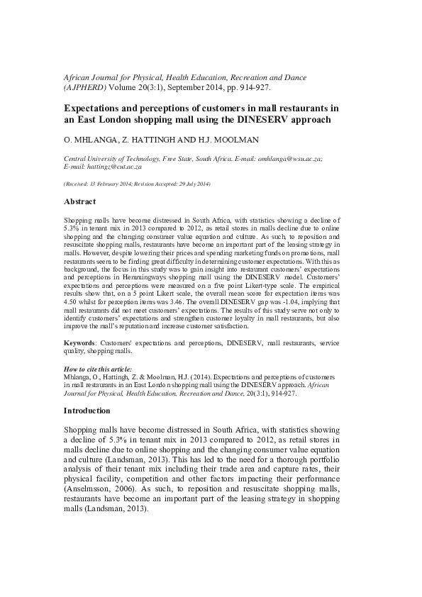 (PDF) Expectations and perceptions of customers in mall restaurants in ...