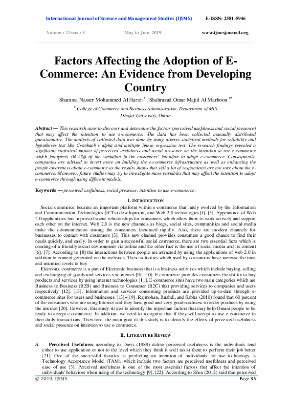 (PDF) Factors Affecting the Adoption of E- Commerce: An Evidence from Developing Country