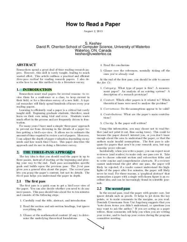(PDF) How to Read a Paper