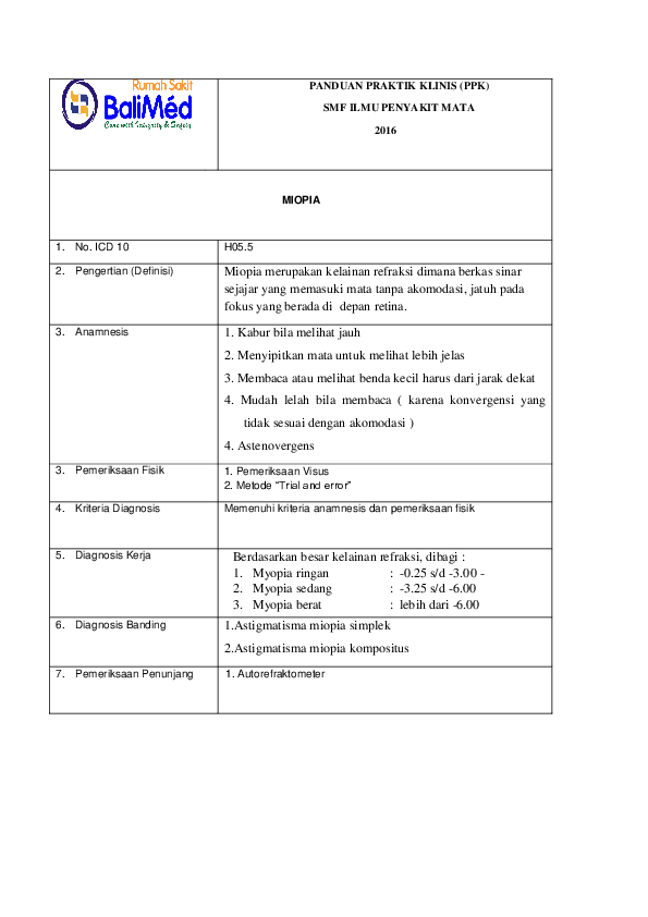 (DOC) PANDUAN PRAKTIK KLINIS (PPK) SMF ILMU PENYAKIT MATA 2016 MIOPIA