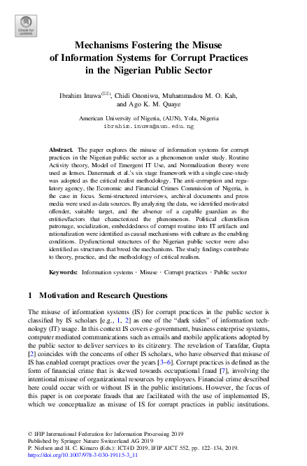 (PDF) Mechanisms Fostering the Misuse of Information Systems for Corrupt Practices in the ...