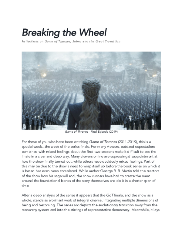 (PDF) Breaking the Wheel: Reflections on Game of Thrones, Selma and the ...