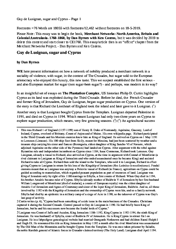 (PDF) Guy de Lusignan, sugar and Cyprus
